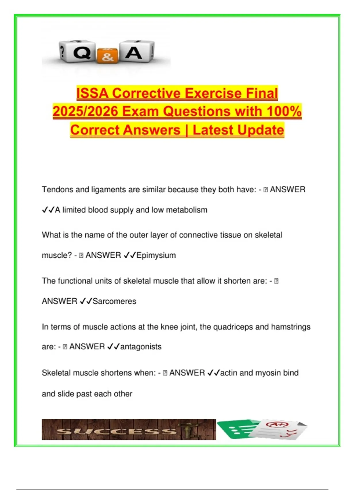 ISSA Corrective Exercise Final Exam 2025/2026 – 100+ Verified Questions ...