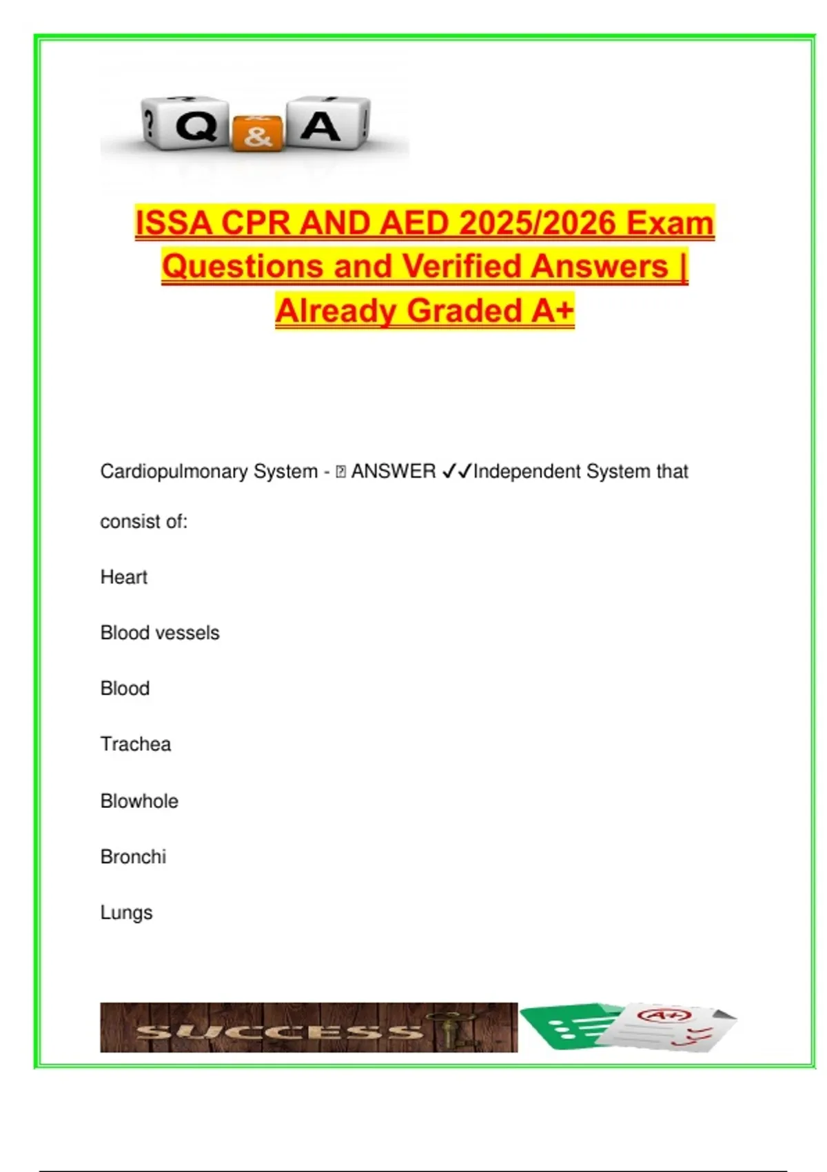 ISSA CPR & AED Final Exam 2025/2026 – 100+ Verified Questions & A+ Answers – Chain of Survival ...