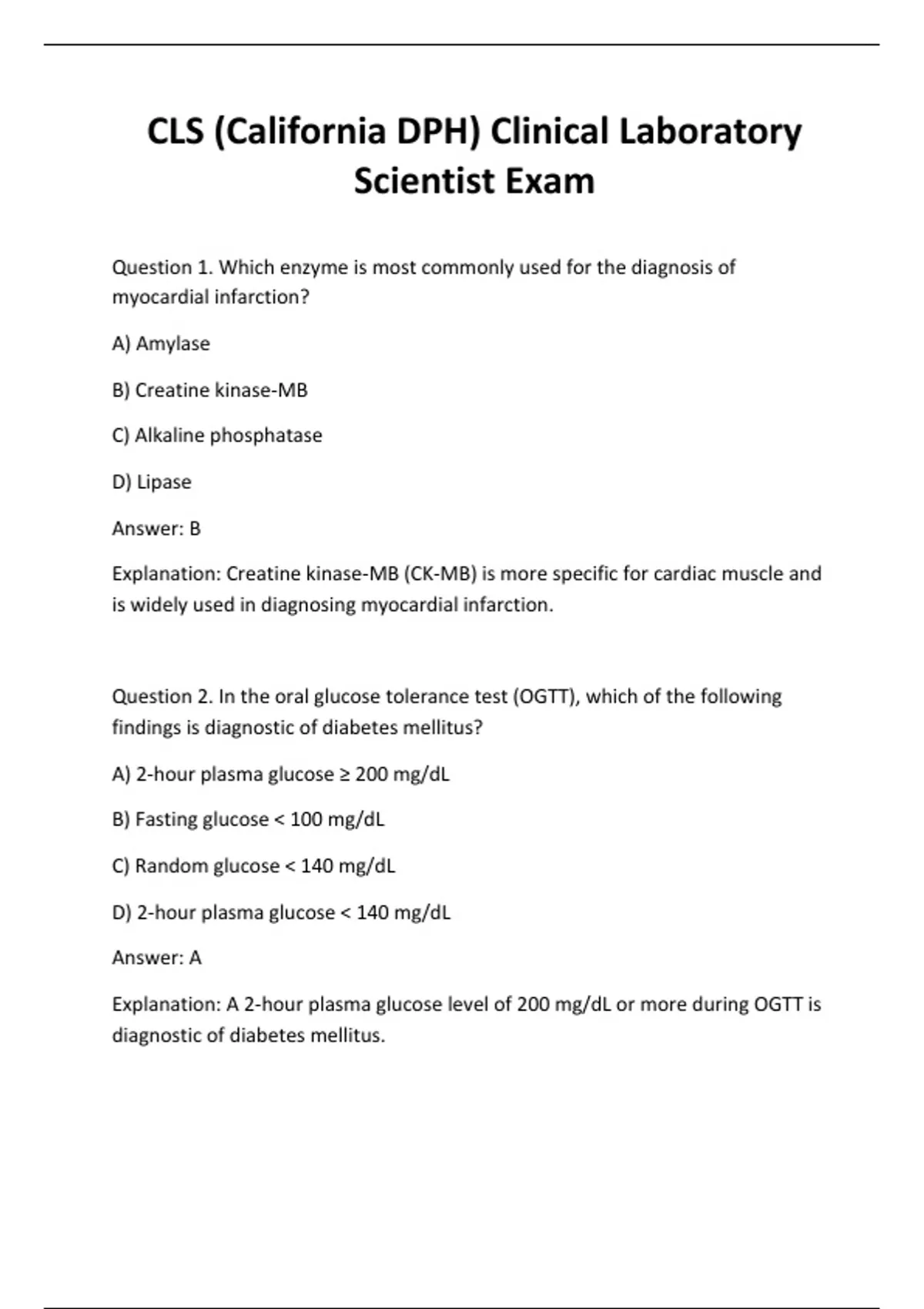 CLS (California DPH) Clinical Laboratory Scientist Exam - Computer ...