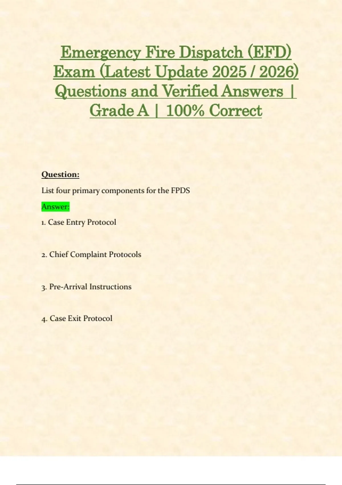 Emergency Fire Dispatch (EFD) Exam (Latest Update 2025 / 2026 ...