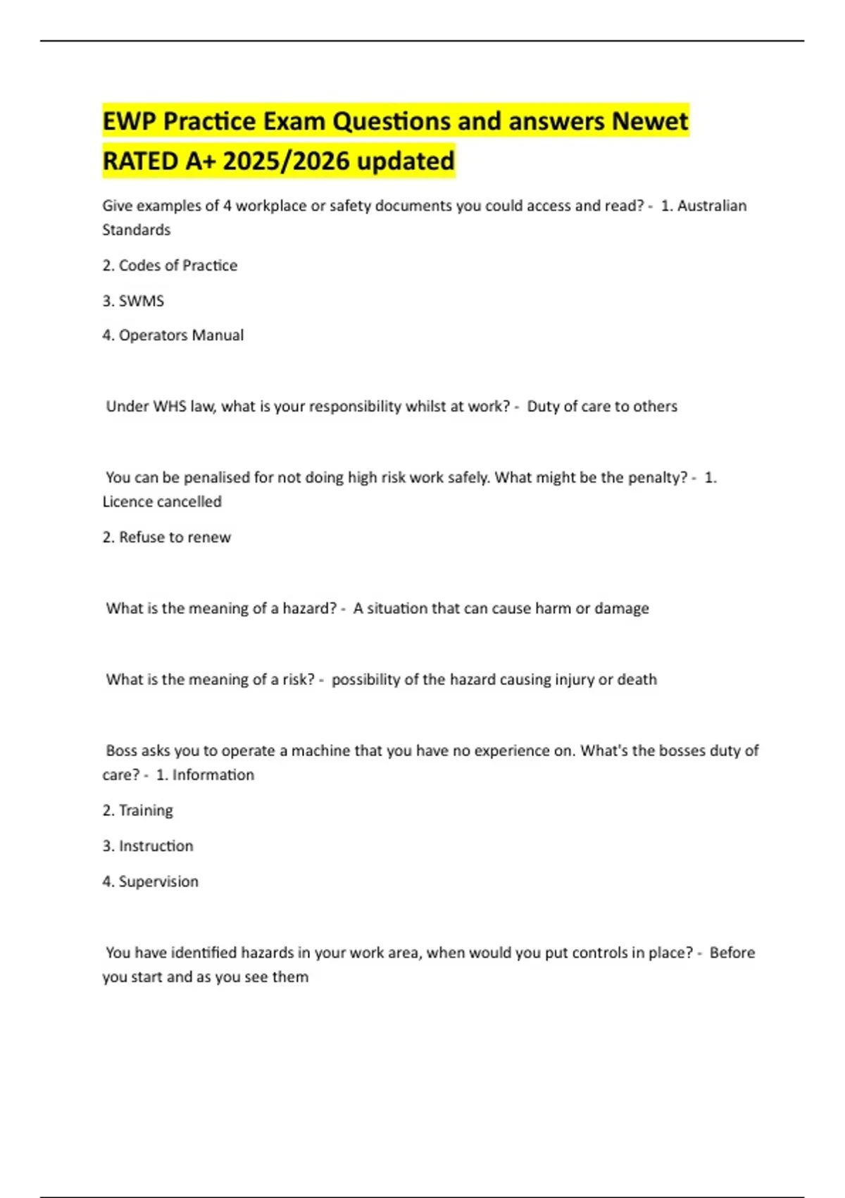 EWP Practice Exam Questions and answers Newet RATED A+ 2025/2026 ...