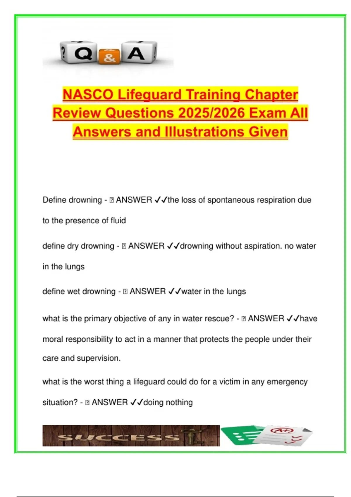 NASCO Lifeguard Training Chapter Review (2025/2026) | 100+ Detailed Q&A ...