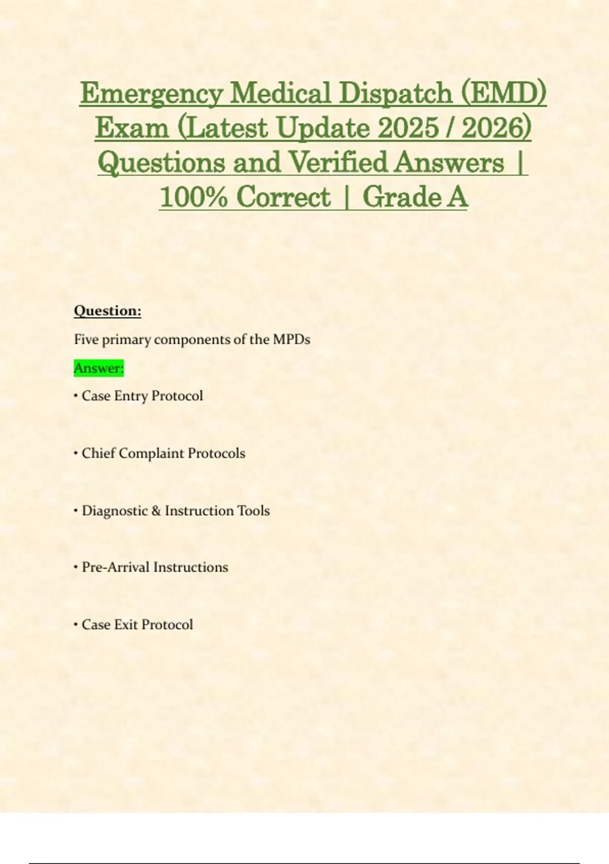 Emergency Medical Dispatch (EMD) Exam (Latest Update 2025 / 2026 ...