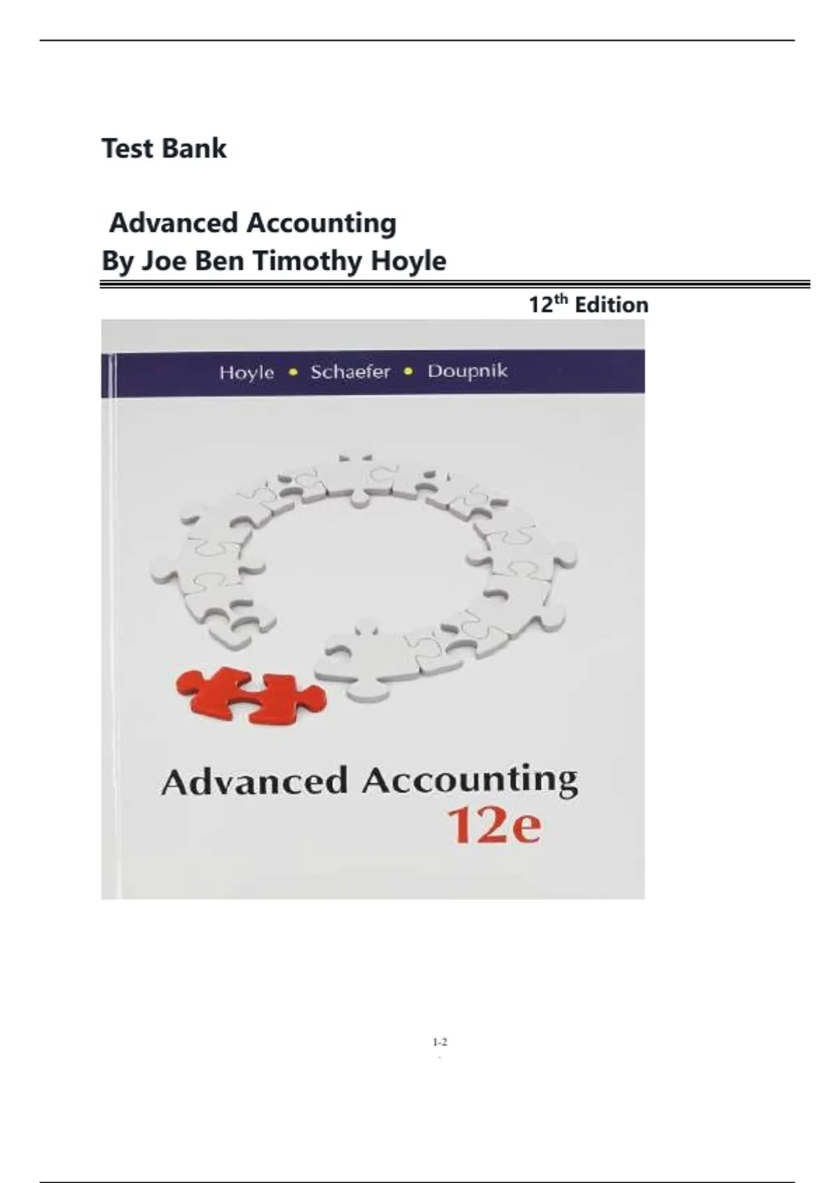 Test Bank For Advanced Accounting 12th Edition by Joe Ben Timothy Hoyle ...