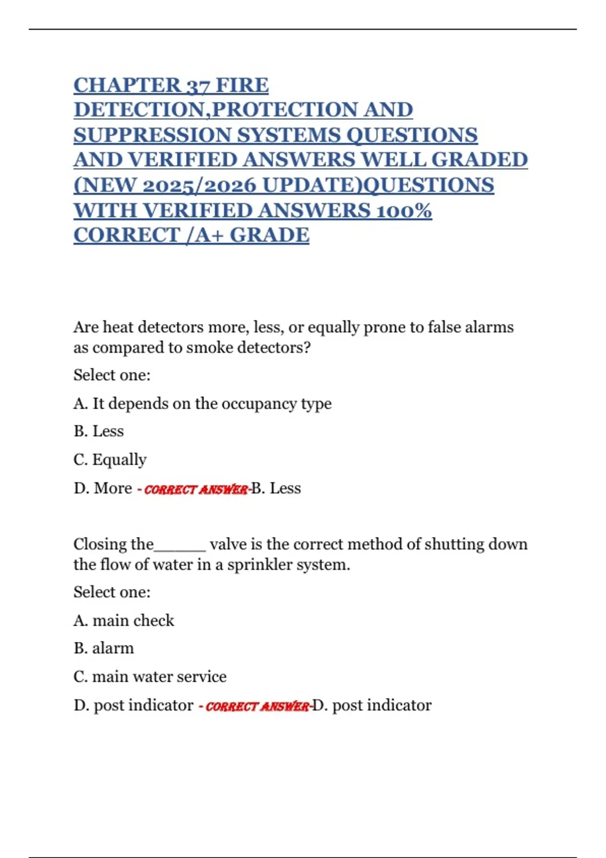 CHAPTER 37 FIRE DETECTION,PROTECTION AND SUPPRESSION SYSTEMS QUESTIONS ...