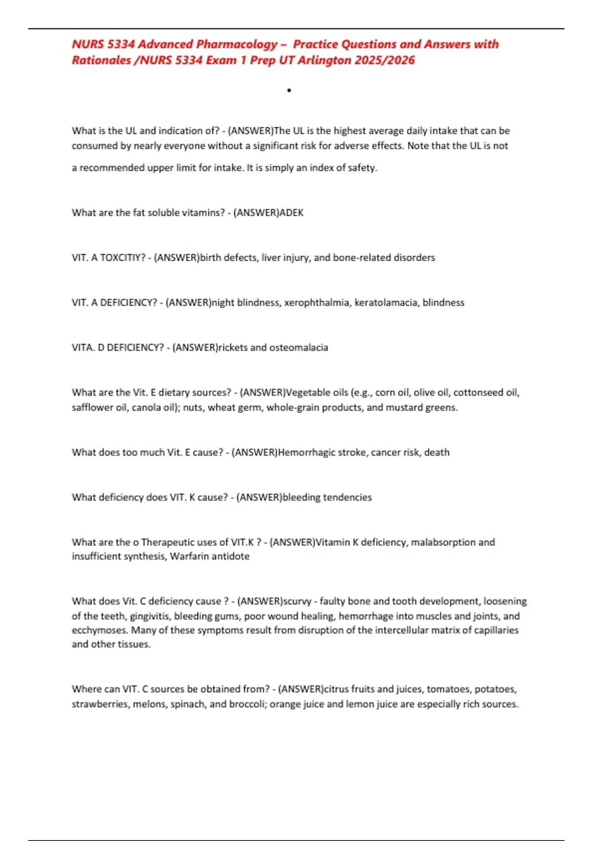 NURS 5334 Advanced Pharmacology – 100 Practice Questions and Answers ...