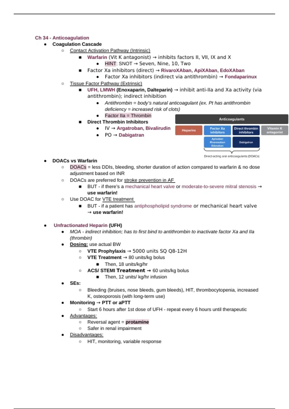 Anticoagulation & Blood Disorders - NAPLEX Outline - NAPLEX - Stuvia US