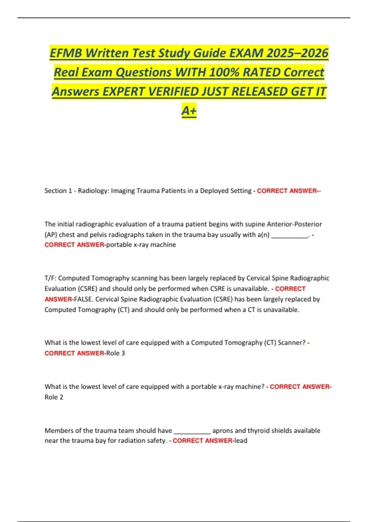 EFMB Written Test Study Guide EXAM 2025–2026 Real Exam Questions WITH ...