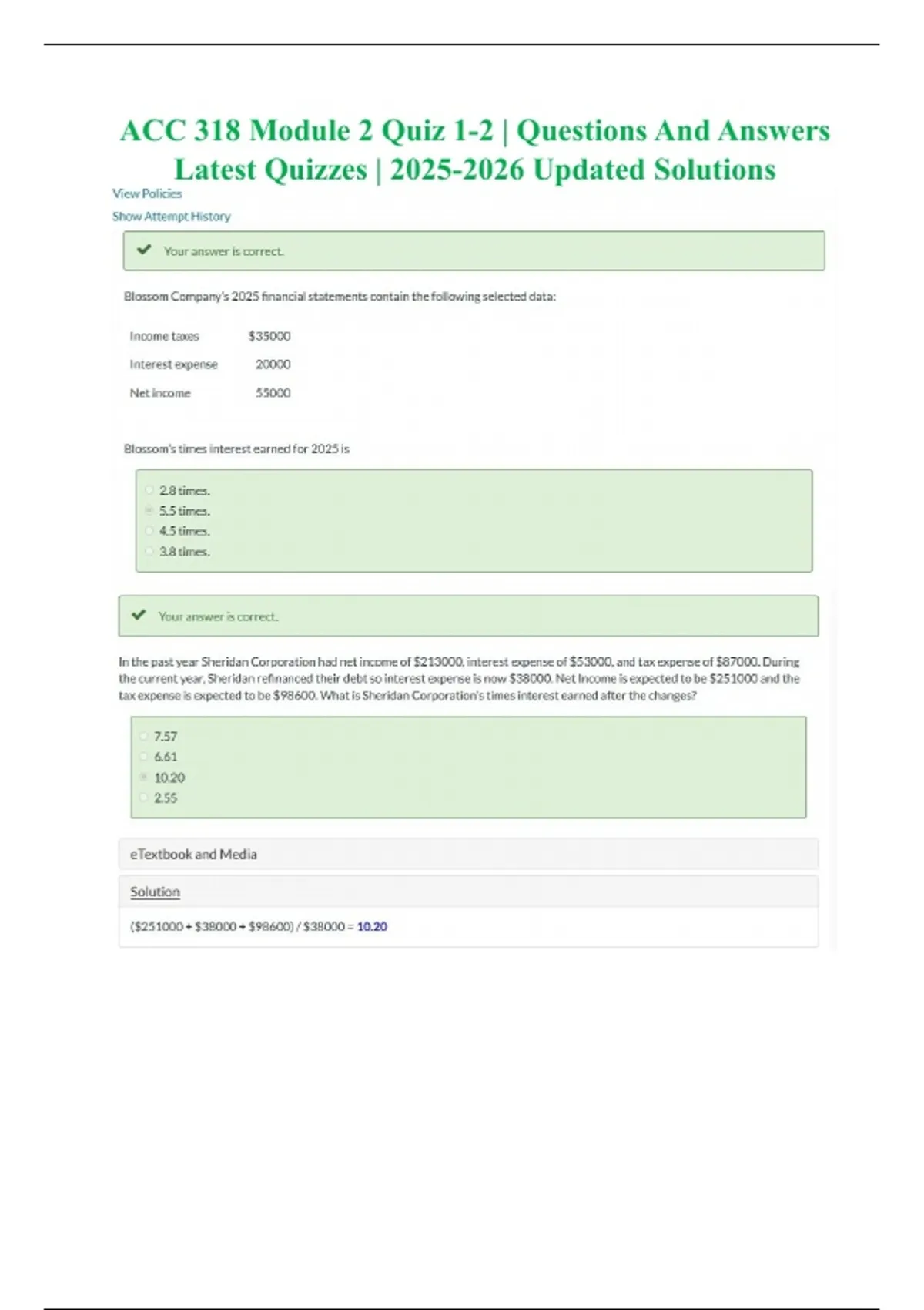 ACC 318 Module 2 Quiz 1-2 | Questions And Answers Latest Quizzes ...