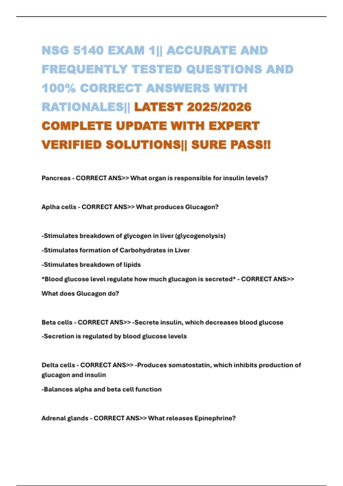 NSG 5140 EXAM 1|| ACCURATE AND FREQUENTLY TESTED QUESTIONS AND 100% ...