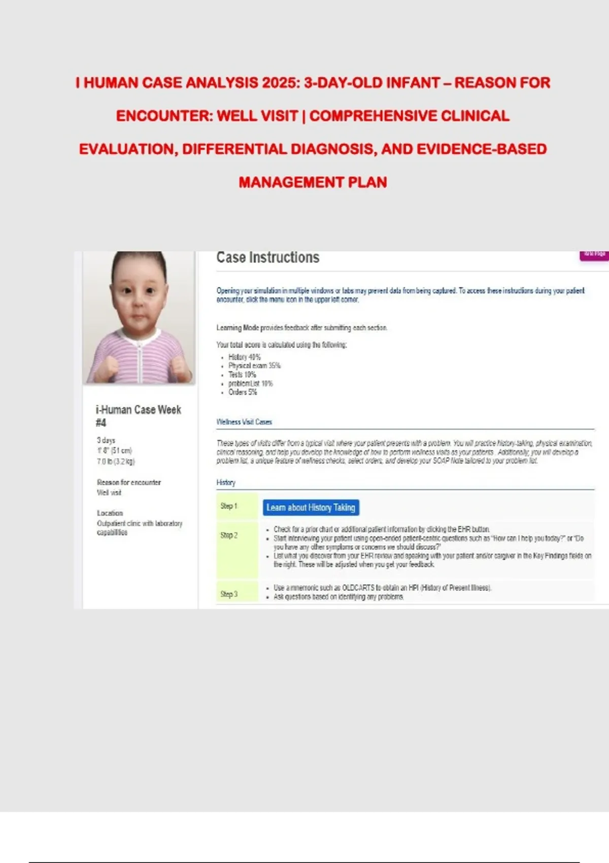 I HUMAN CASE ANALYSIS 2025: 3-DAY-OLD INFANT – REASON FOR ENCOUNTER ...