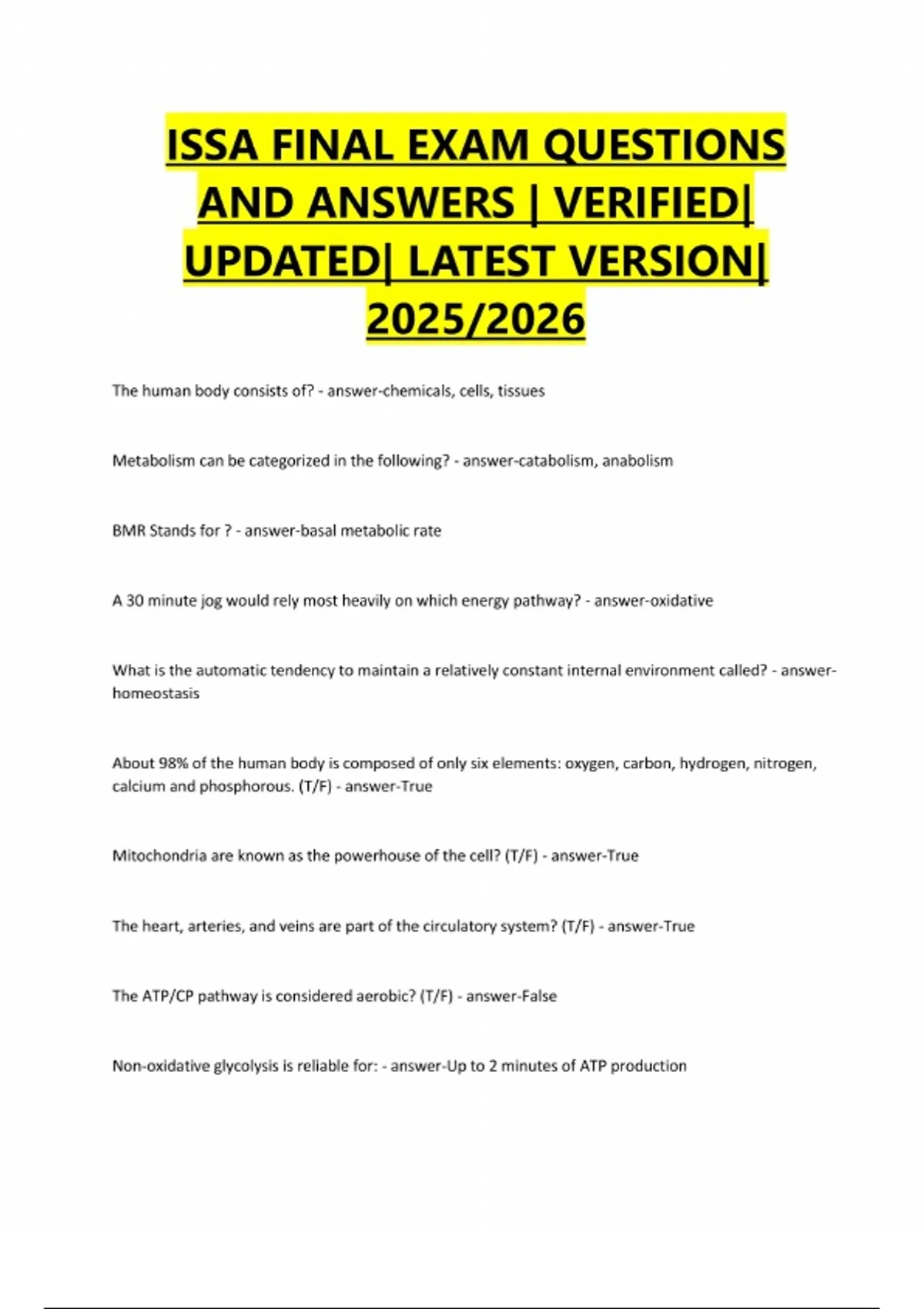 ISSA TRAINER EXAM WITH 100% CORRECT ANSWERS 2025/2026 - ISSA - Stuvia US