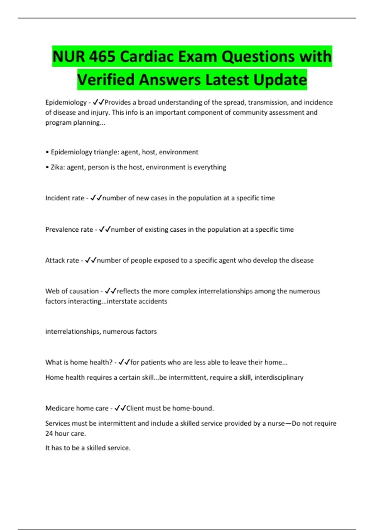 NUR 465 Cardiac Exam Questions with Verified Answers Latest Update ...