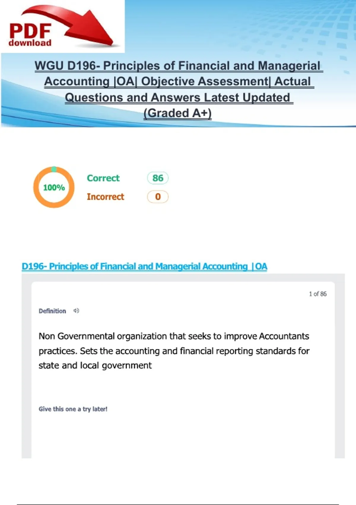 WGU D196- Principles of Financial and Managerial Accounting |OA ...