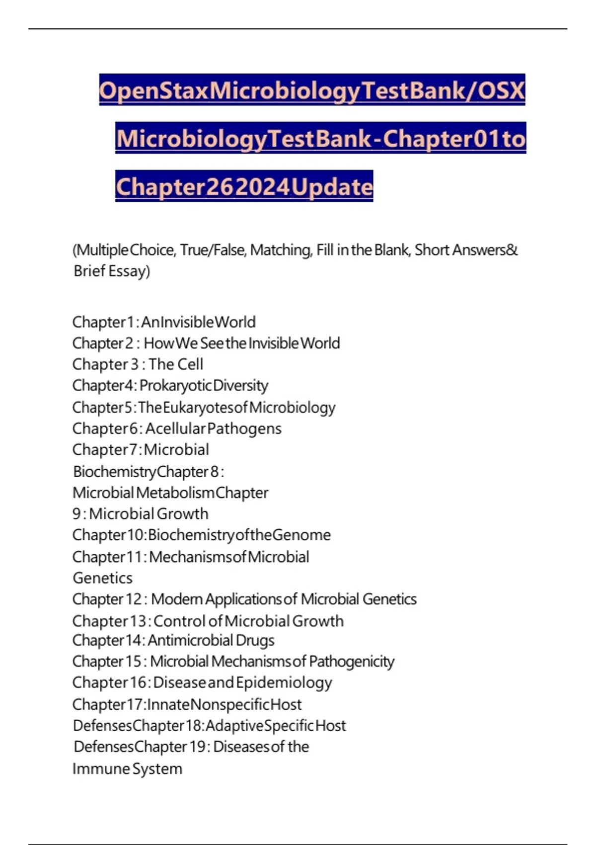 OPENSTAX MICROBIOLOGY TEST BANK OpenStax Microbiology THIS TEST BANK ...