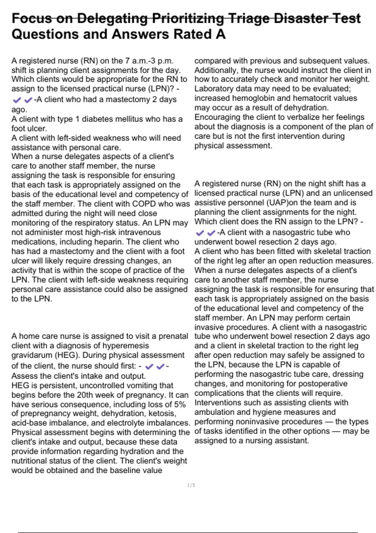 Focus on Delegating Prioritizing Triage Disaster Test Questions and ...