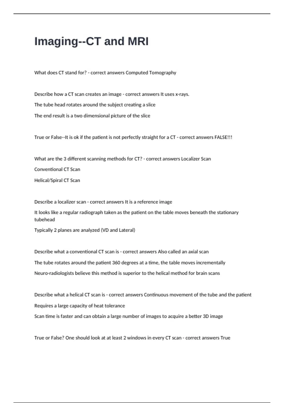 Imaging--CT and MRI Comprehensive Exam Questions And Answers Graded A+ ...