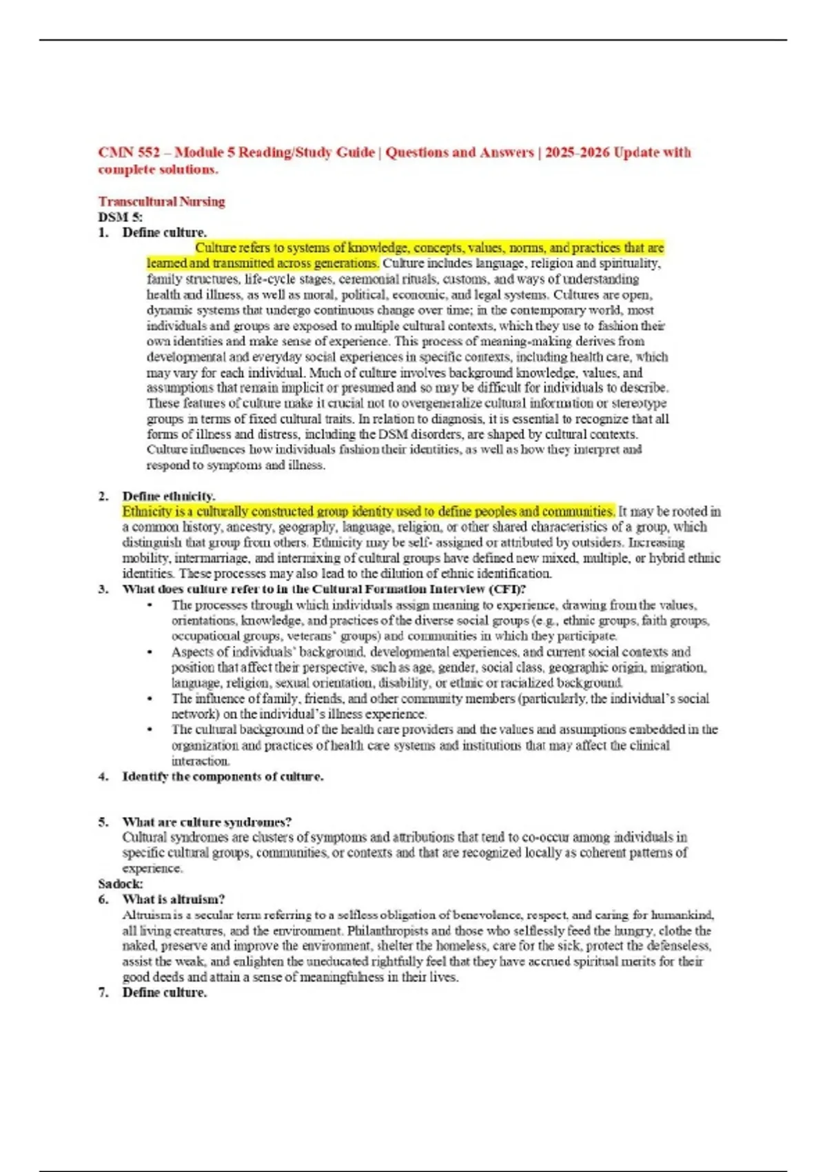 CMN 552 – Module 5 Reading/Study Guide | Questions and Answers | Update ...
