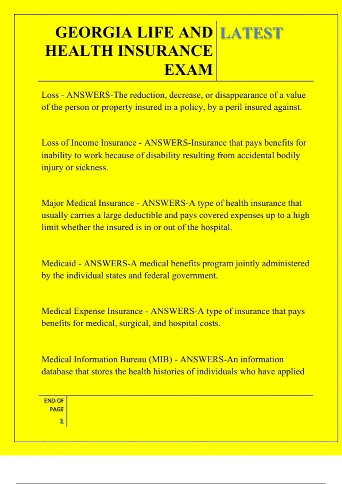 GEORGIA LIFE AND HEALTH INSURANCE EXAM QUESTIONS AND ANSWERS 2025 ...