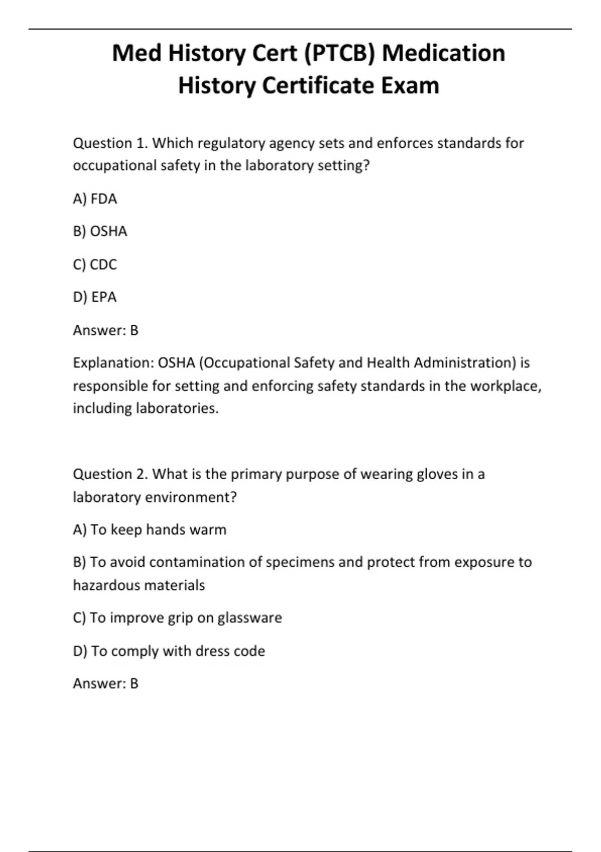 Med History Cert (PTCB) Medication History Certificate Exam - Computer ...