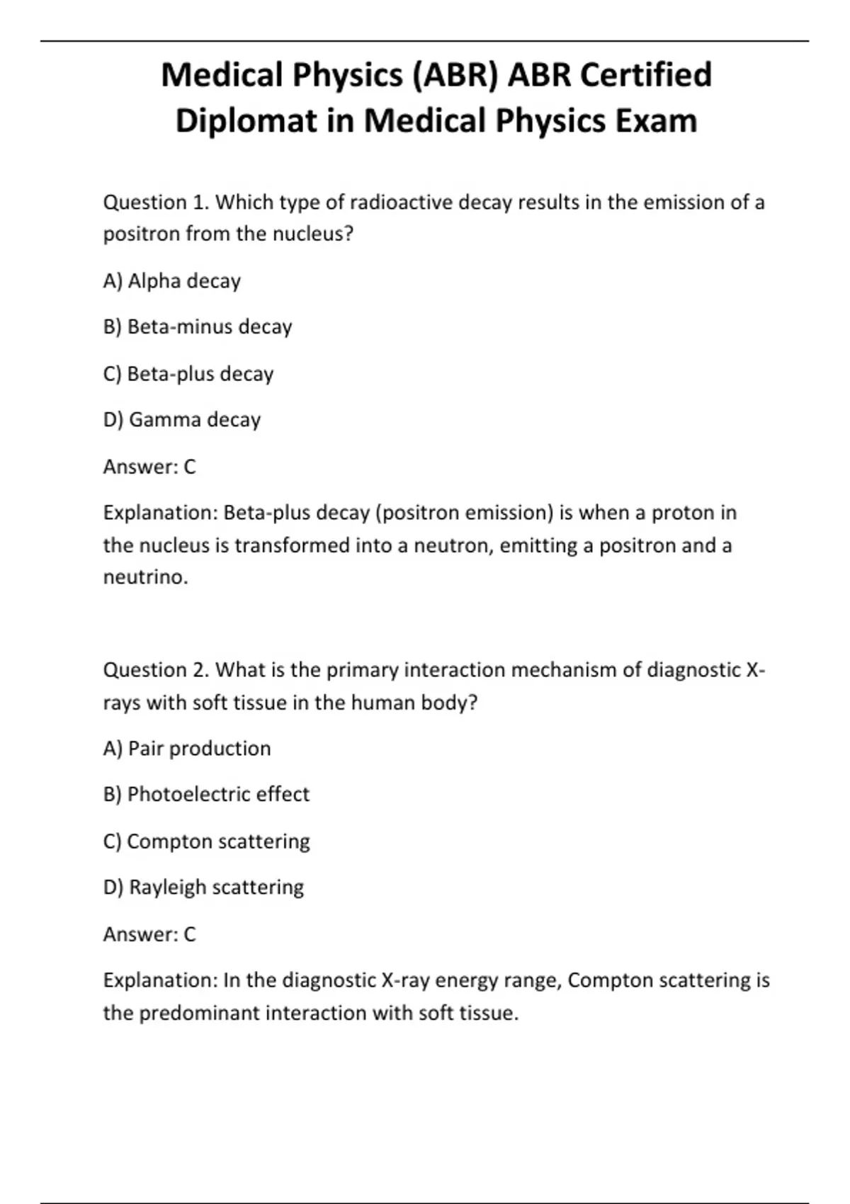 Medical Physics (ABR) ABR Certified Diplomat in Medical Physics Exam ...