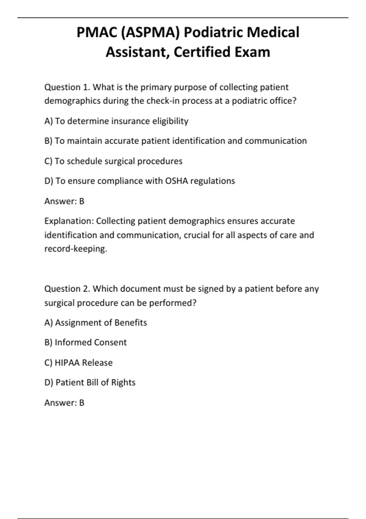 PMAC (ASPMA) Podiatric Medical Assistant, Certified Exam - Computer ...