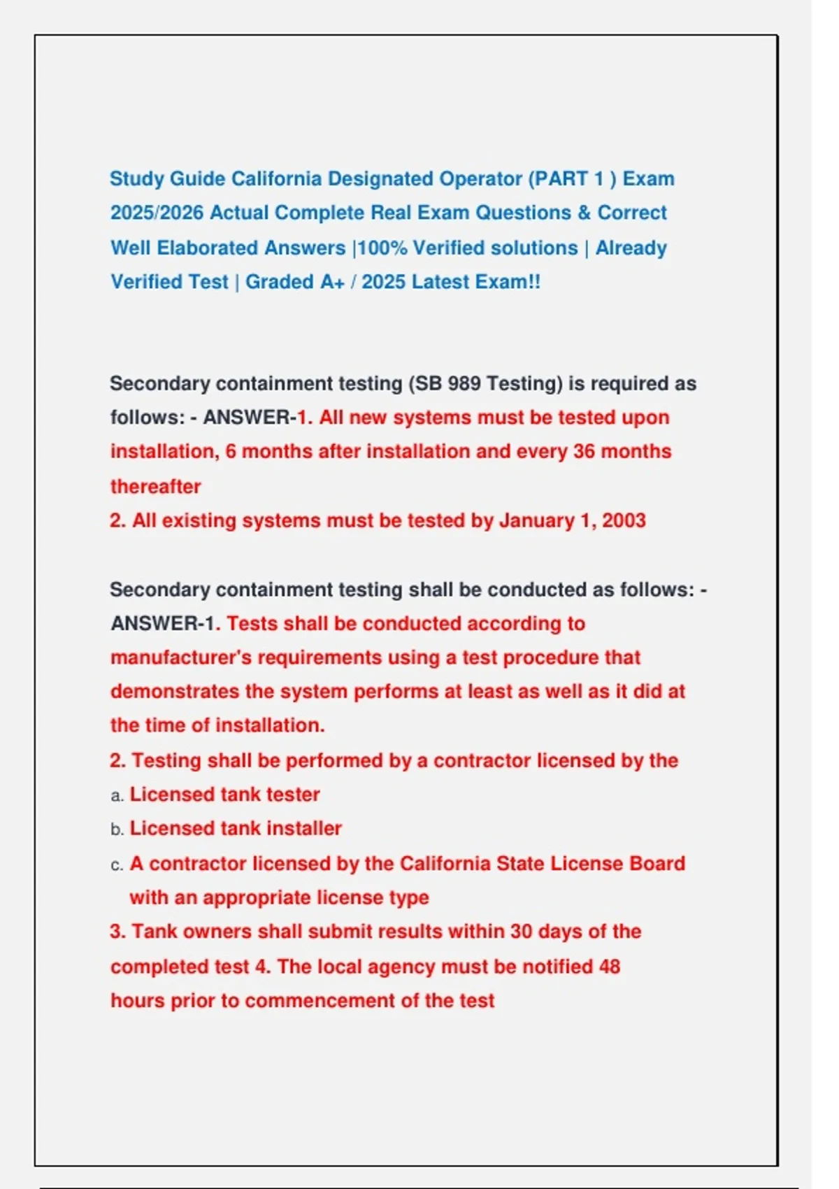 Study Guide California Designated Operator (PART 1 ) Exam 2025/2026 ...