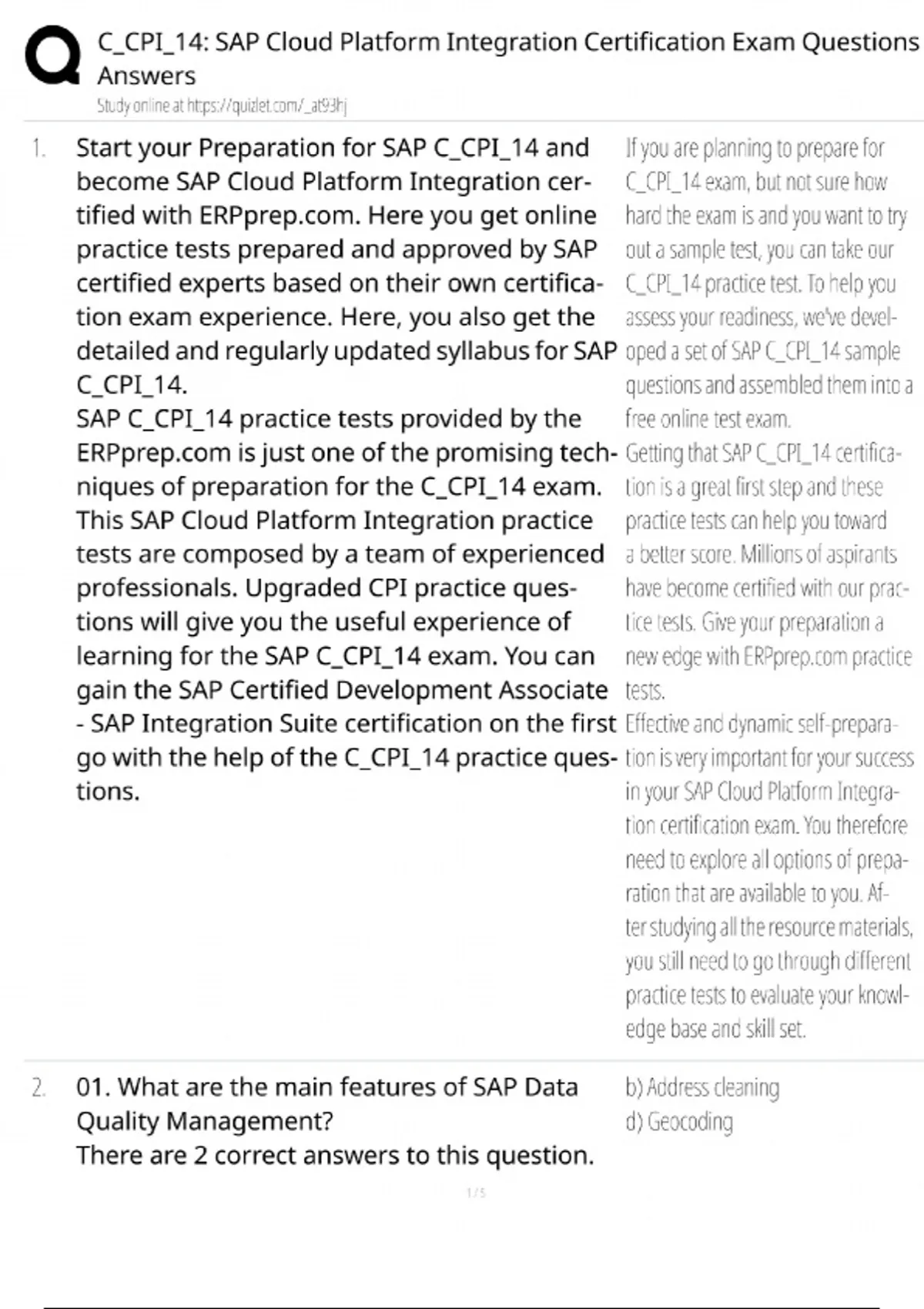 C_CPI_14 SAP Cloud Platform Integration Test Bank / Certification Exam ...