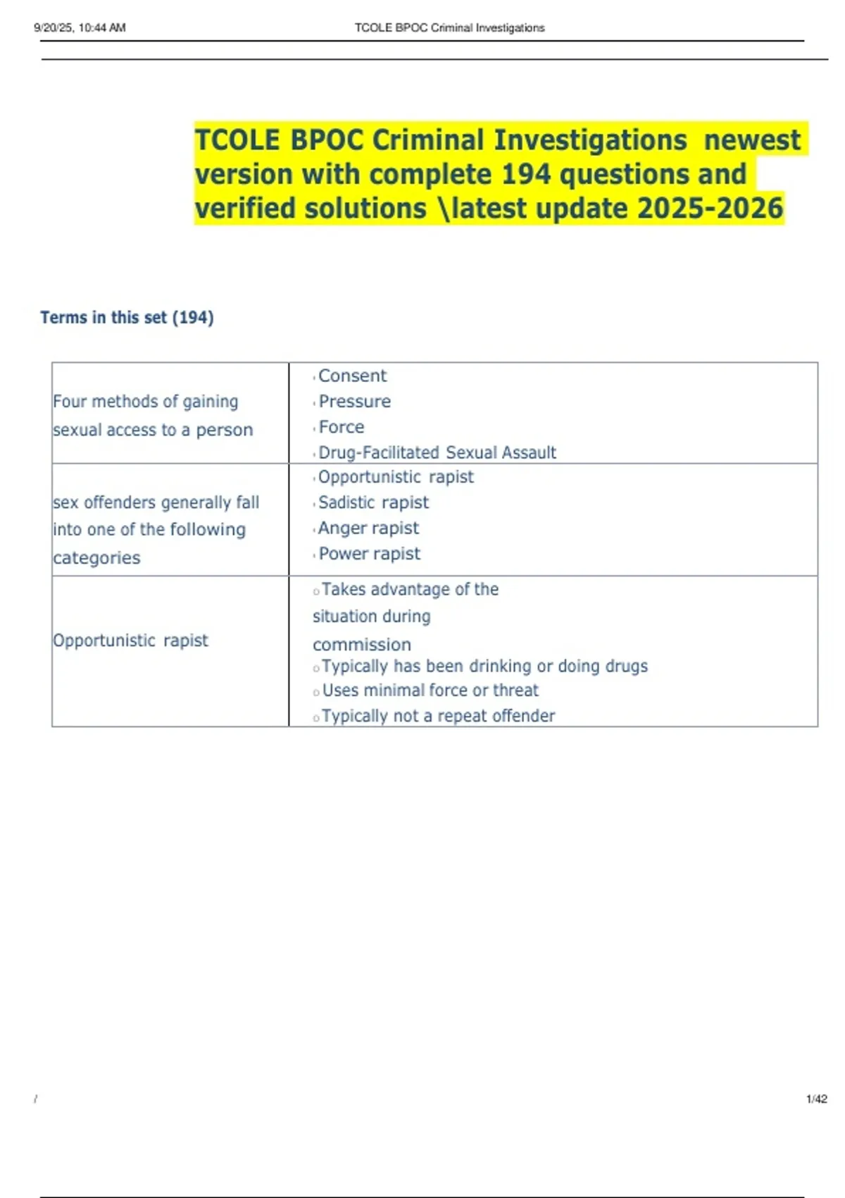 TCOLE BPOC Criminal Investigations newest version with complete 194 ...
