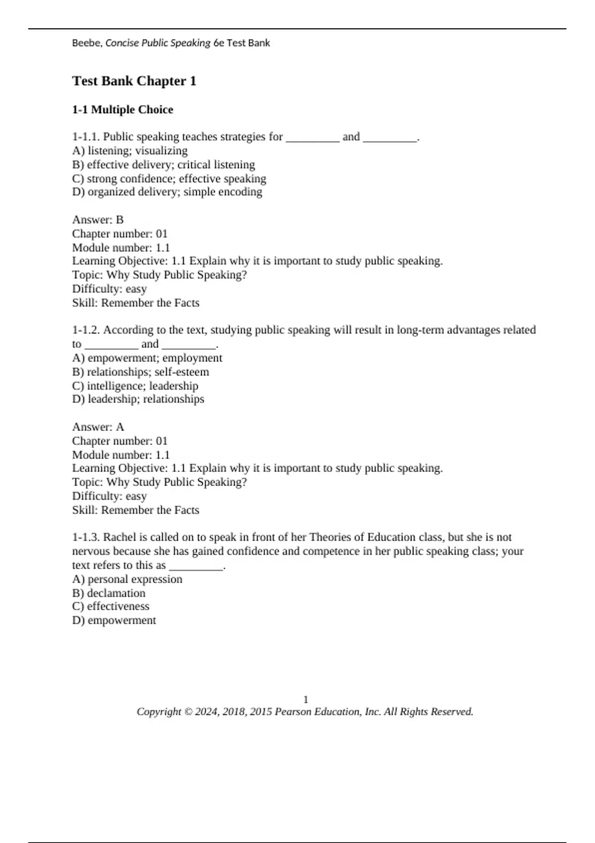 test bank, practice questions: A Concise Public Speaking Handbook ...