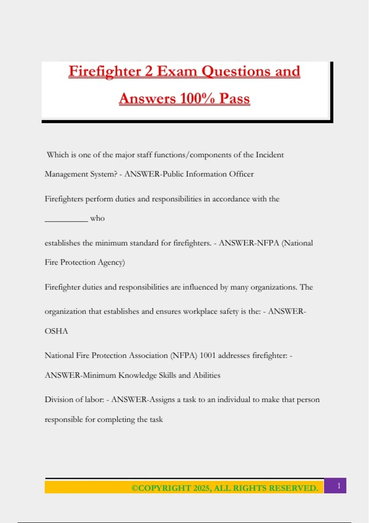 Firefighter 2 Exam Questions and Answers 100% Pass - Firefighter ...