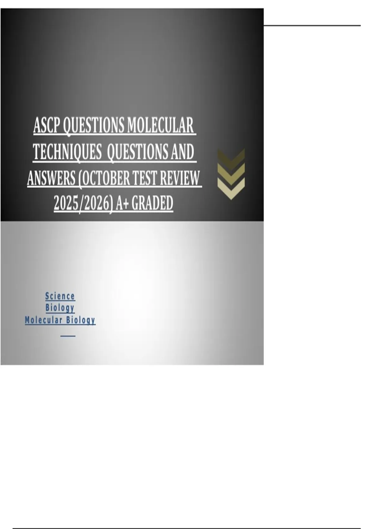 ASCP QUESTIONS MOLECULAR TECHNIQUES QUESTIONS AND ANSWERS (OCTOBER TEST ...
