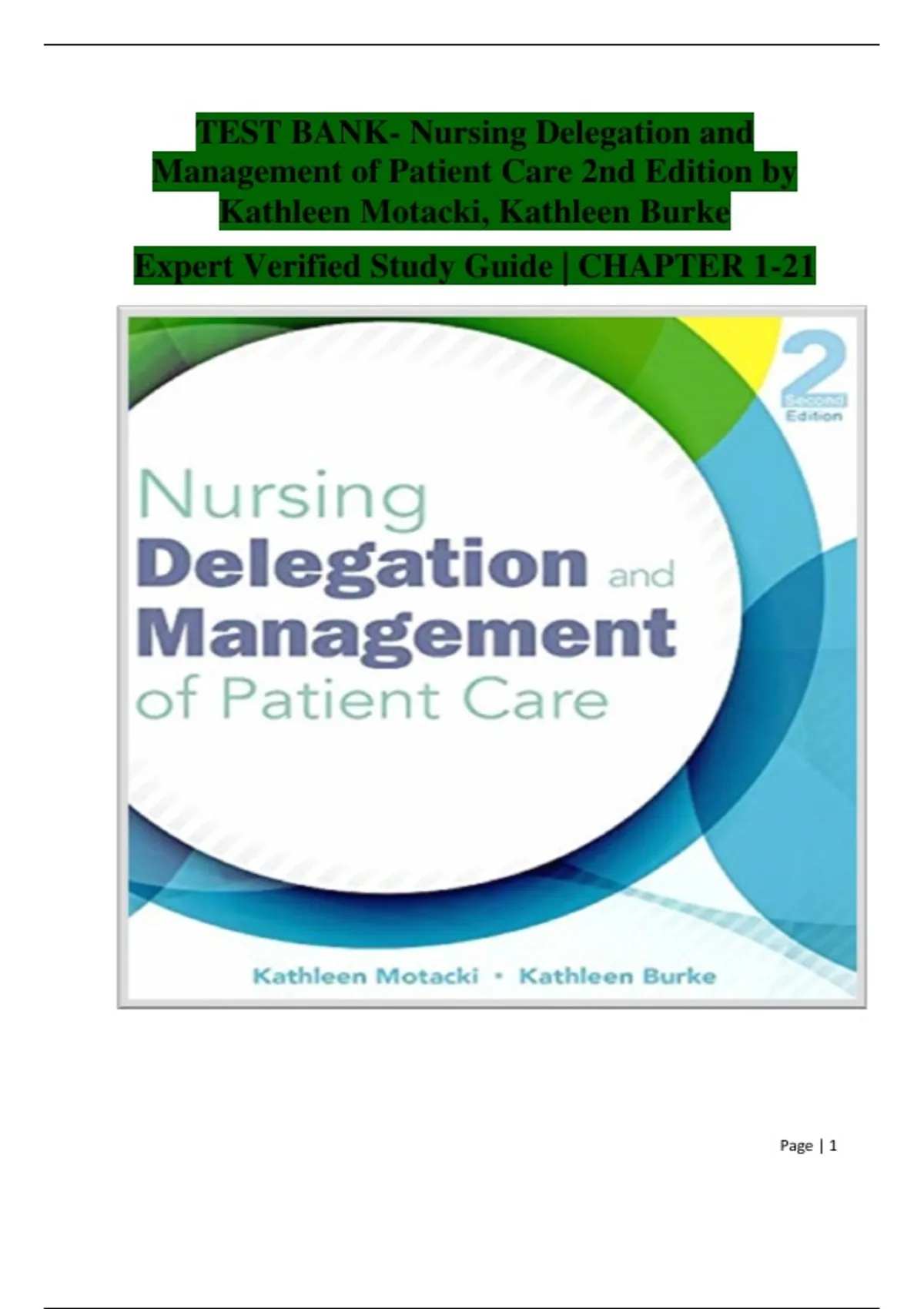 Nursing Delegation and Management of Patient Care – Test Bank | 2nd ...