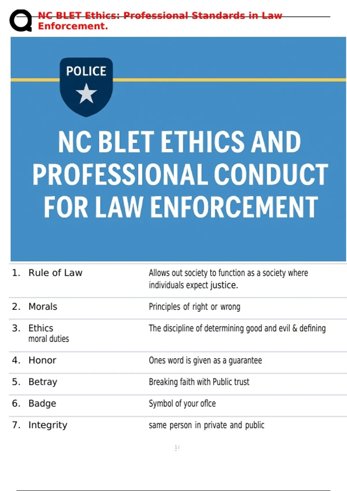 NC BLET Ethics: Professional Standards in Law Enforcement - Nc blet ...