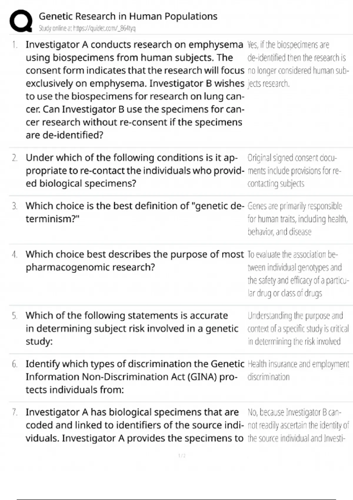 Genetic Research in Human Populations Test Bank / Biostatistics ...