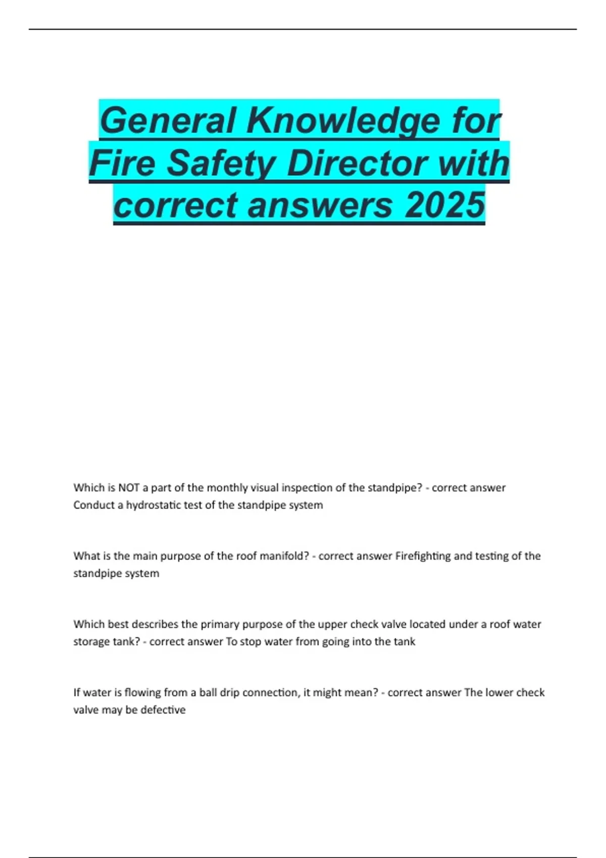 General Knowledge for Fire Safety Director with correct answers 2025 ...