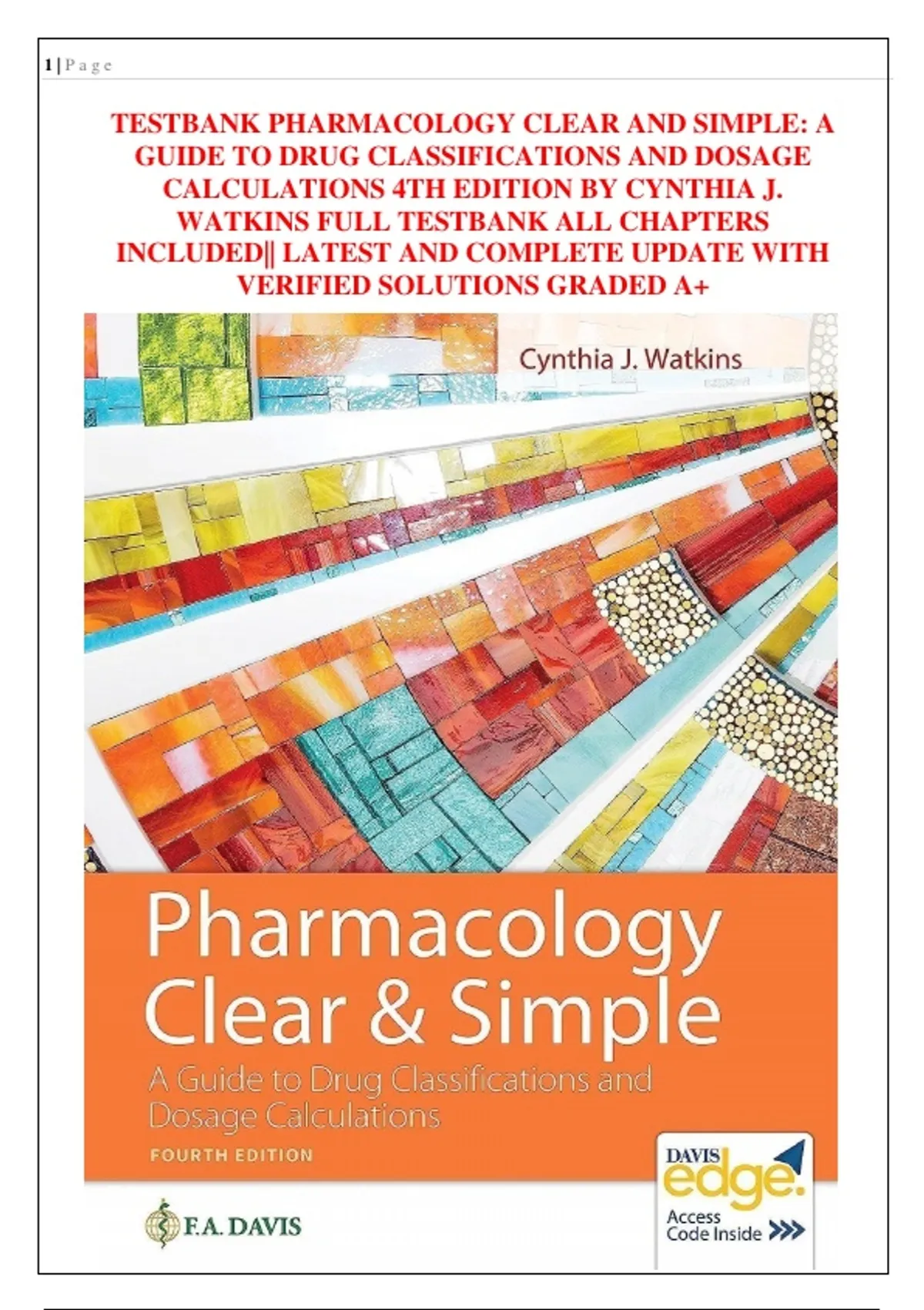 Test Bank for Pharmacology Clear and Simple: A Guide to Drug ...