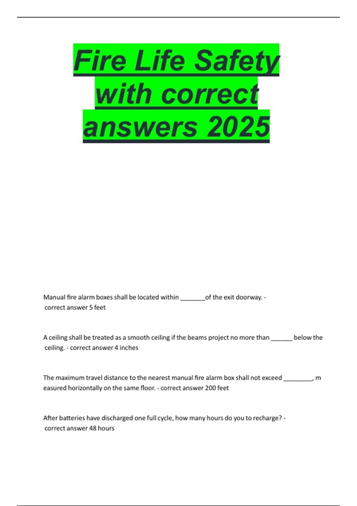 Fire Life Safety with correct answers 2025 - Fire Life Safety 2025 ...