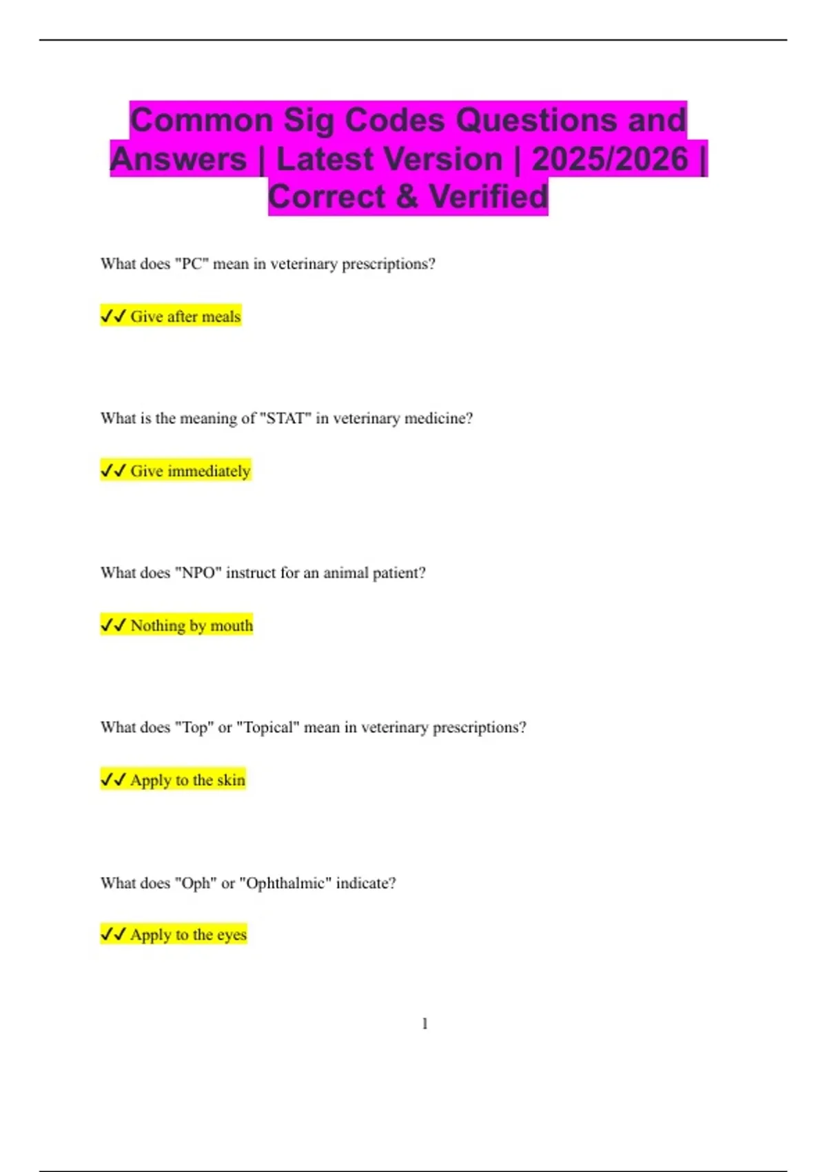 Common Sig Codes Questions and Answers | Latest Version | 2025/2026 ...