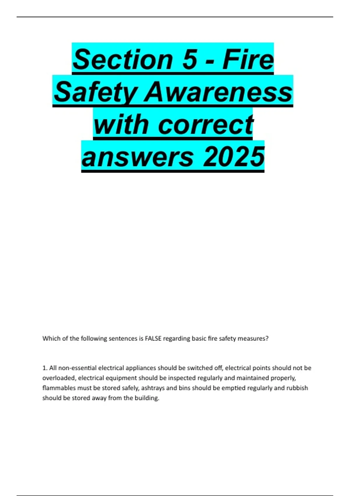 Section 5 - Fire Safety Awareness with correct answers 2025 - Section 5 ...
