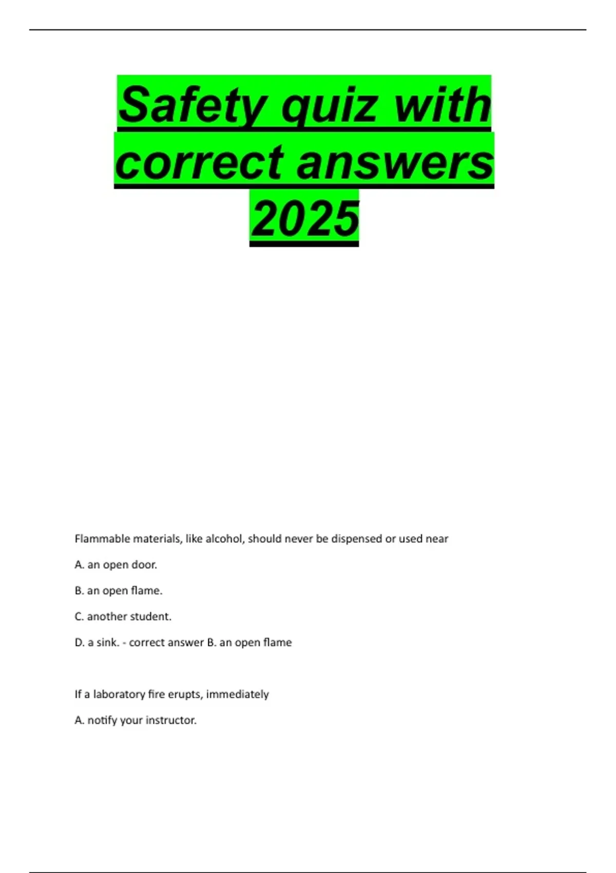 Safety quiz with correct answers 2025 - Safety 2025 - Stuvia US