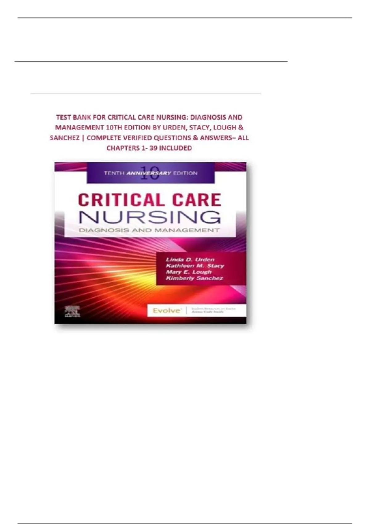 TEST BANK for Critical Care Nursing: Diagnosis and Management – 2025 ...