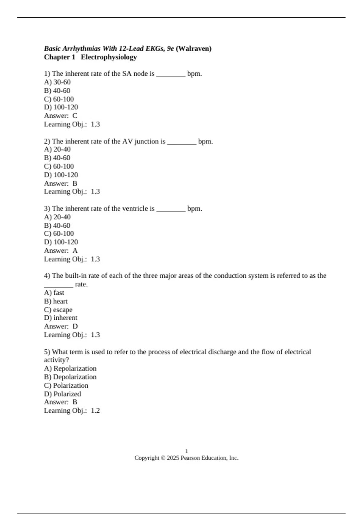 test bank, practice questions: Basic Arrhythmias with 12-lead EKGs ...