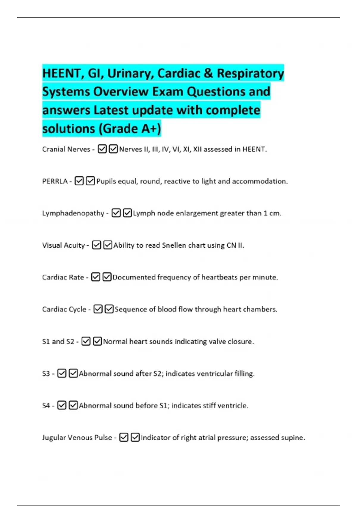 HEENT Shadow Health - HEENT Tina Jones Exam Questions and answers ...