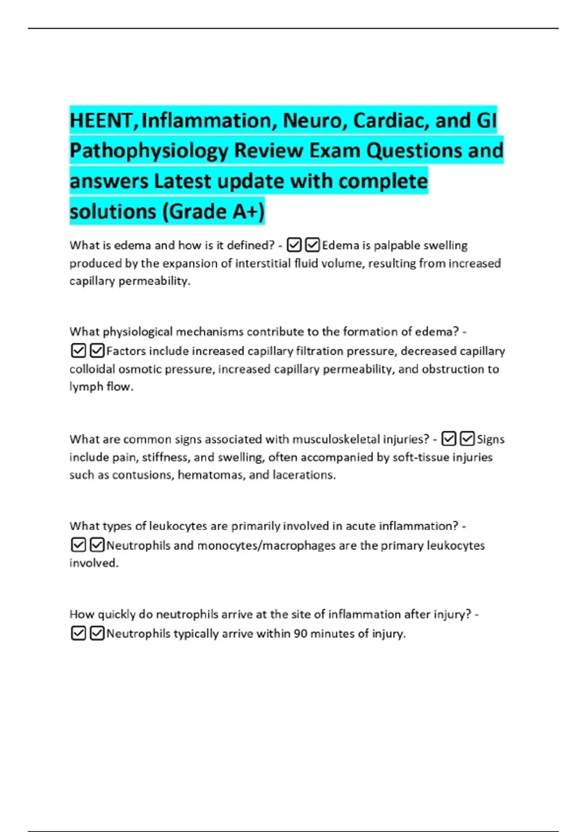 HEENT, Inflammation, Neuro, Cardiac, and GI Pathophysiology Review Exam ...