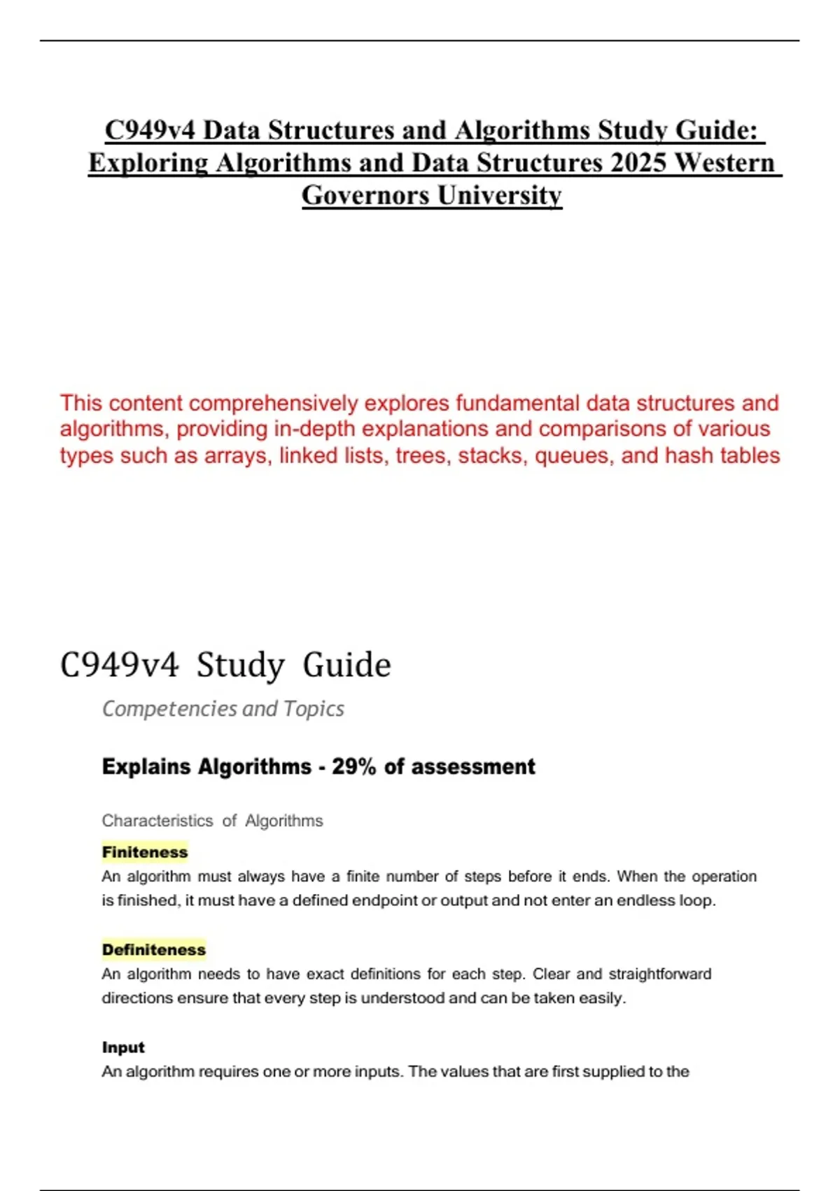 C949v4 Data Structures and Algorithms Study Guide: Exploring Algorithms and Data Structures 2025 ...