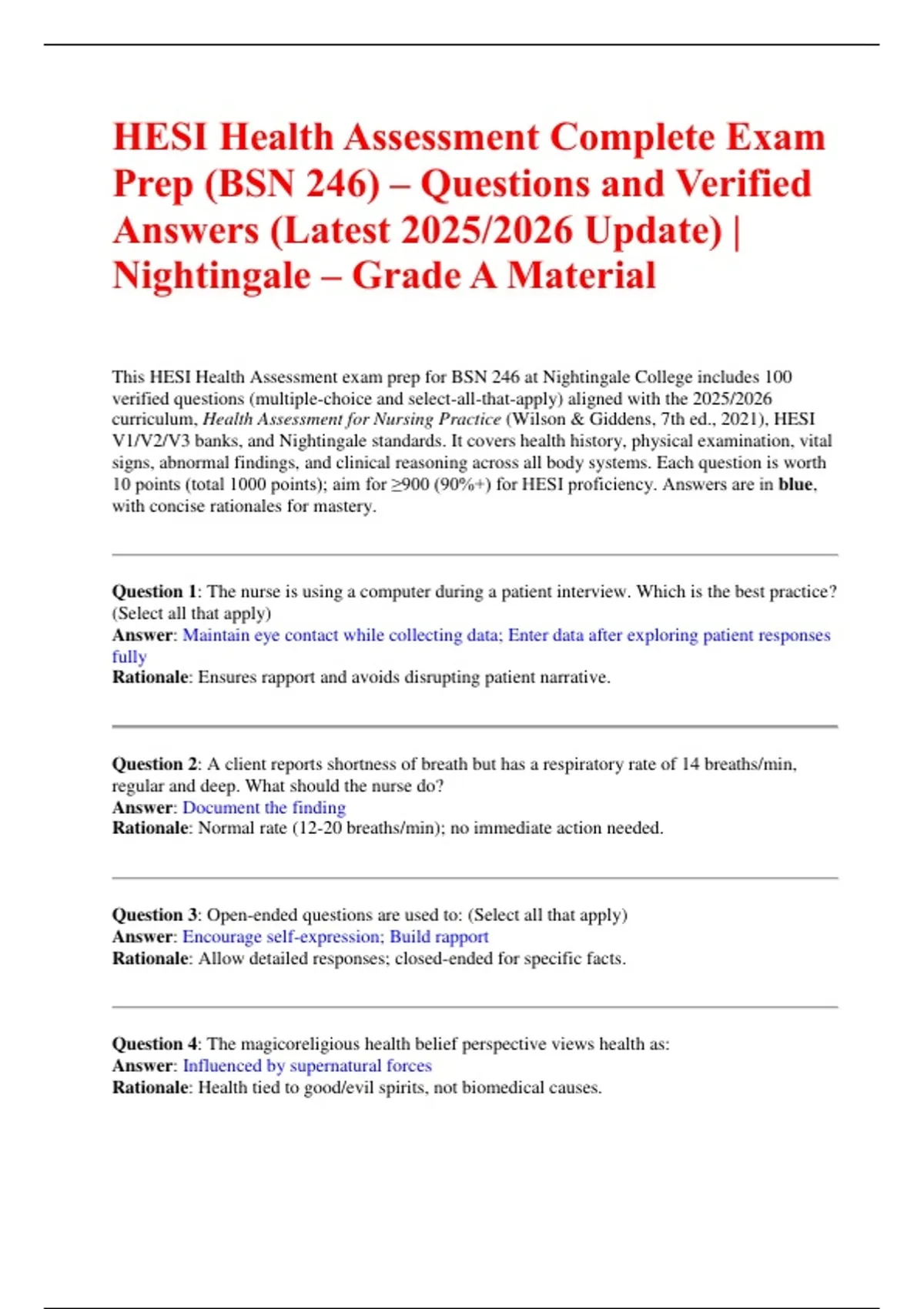 HESI Health Assessment Complete Exam Prep (BSN 246) – Questions and ...