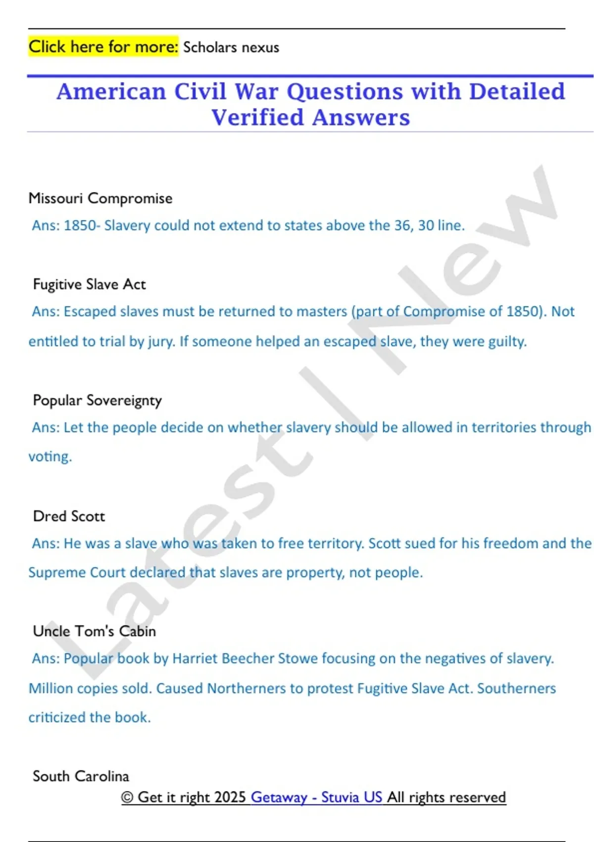 American Civil War Questions with Detailed Verified Answers - American ...