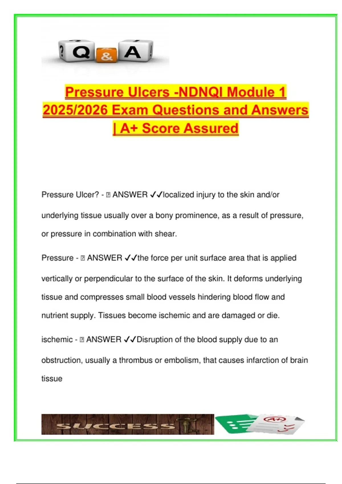 Pressure Ulcers – NDNQI Module 1 | 2025/2026 Exam Guide with 74 ...