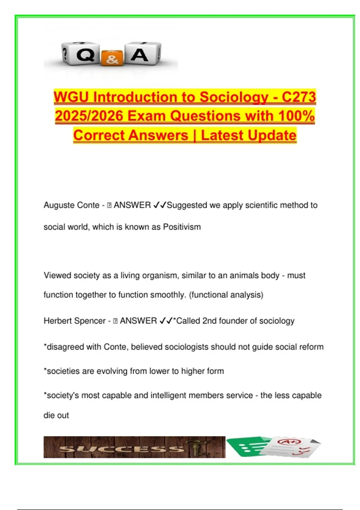 WGU Introduction to Sociology – C273 Exam | 2025/2026 | 150+ Verified ...